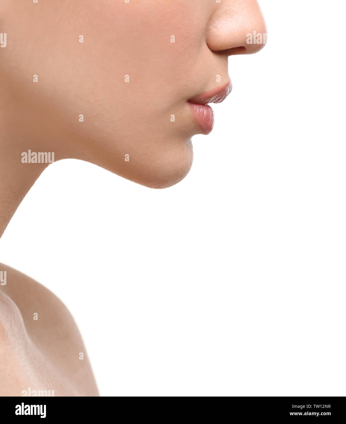 Face of young woman on white background Stock Photo - Alamy