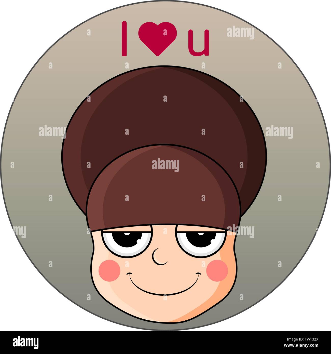 Head of cute girl with heart over head. Smug expression. I love you ...