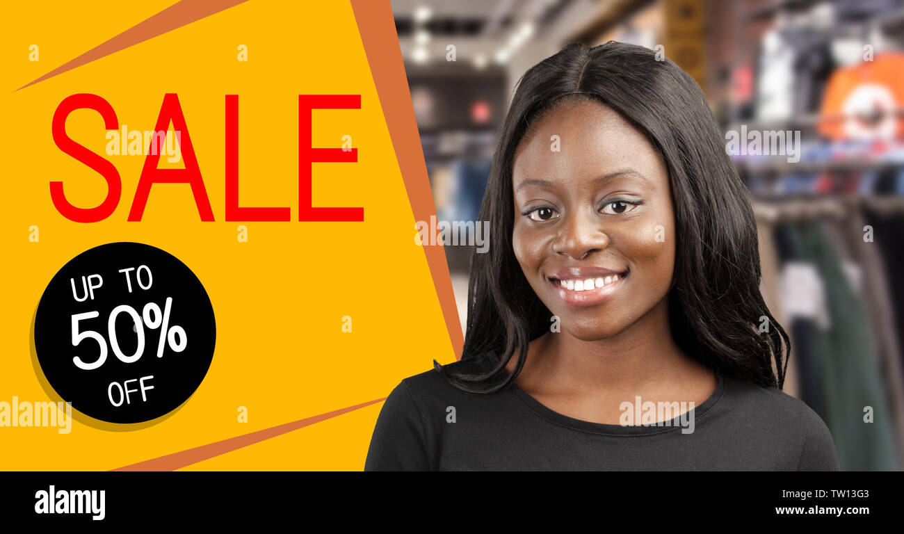 Happy african american girl - shopping Stock Photo - Alamy