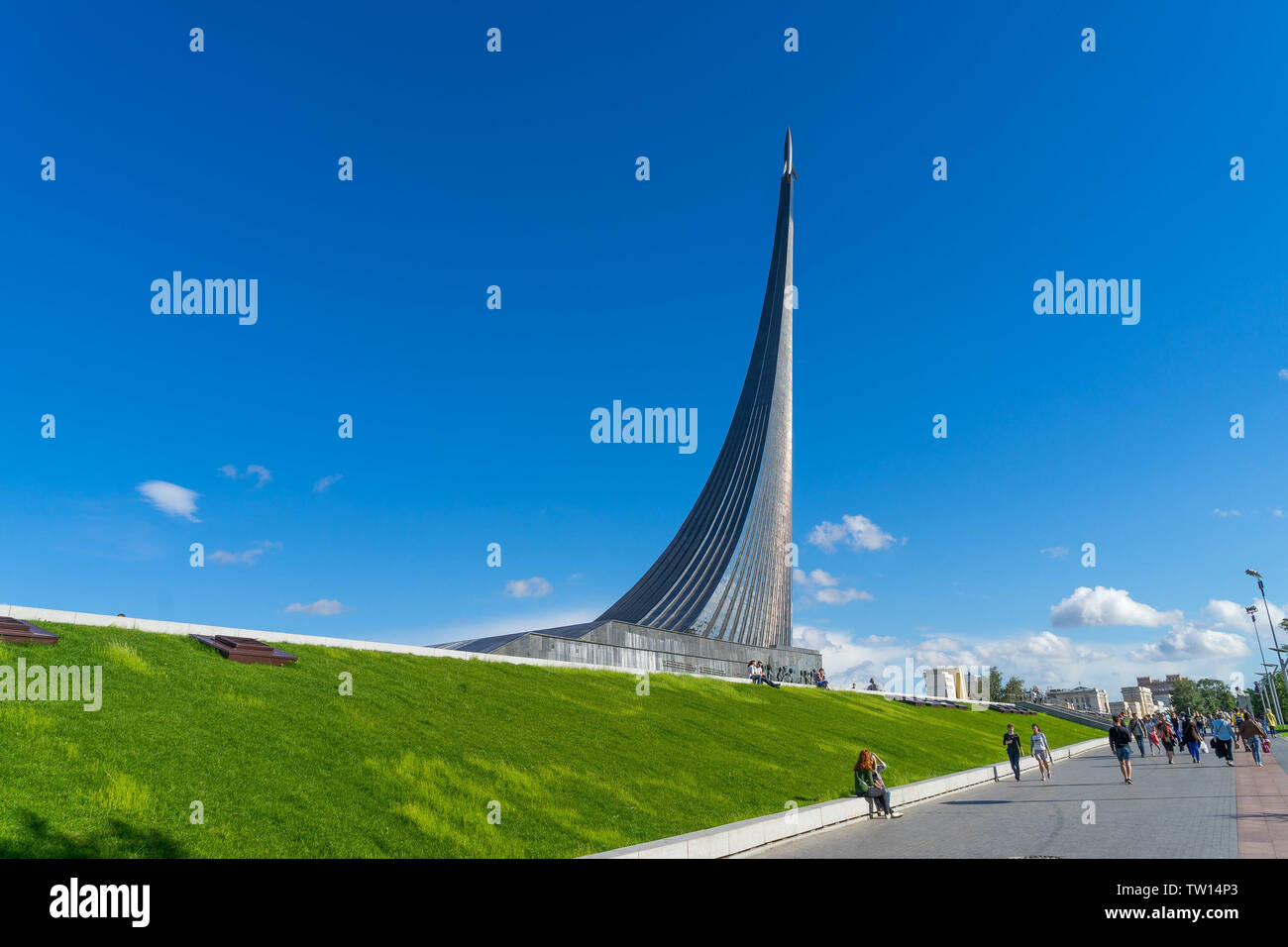 Moscow, Russia - Aug 1, 2015: Space exploration monument at the museum ...