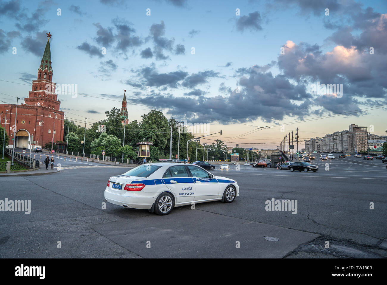 Moscow, Russia - Jul 25, 2015: Police patrol in front of the Kremlin ...