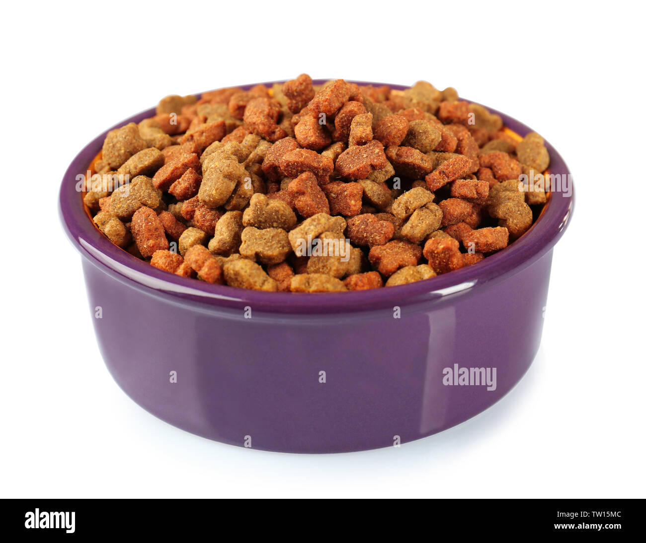 Cat food in bowl on white background Stock Photo - Alamy
