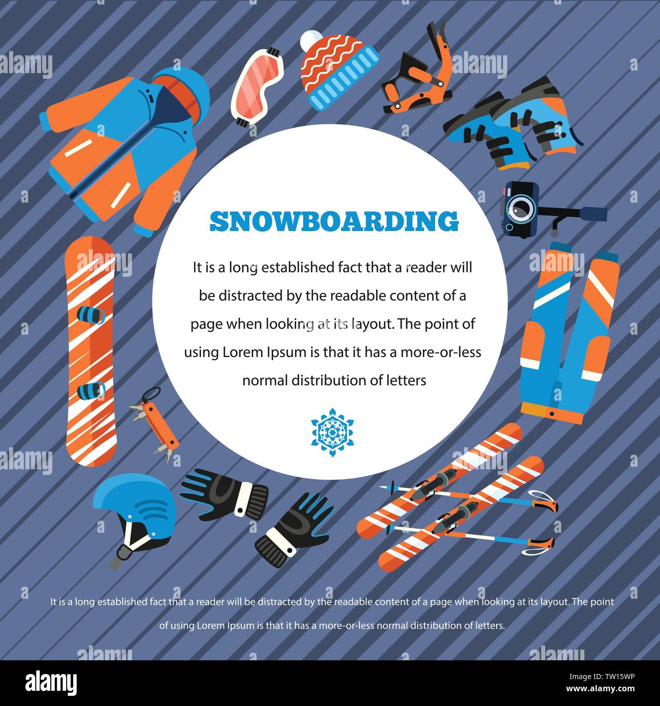 Snowboarding concept background. Flat illustration of snowboarding ...