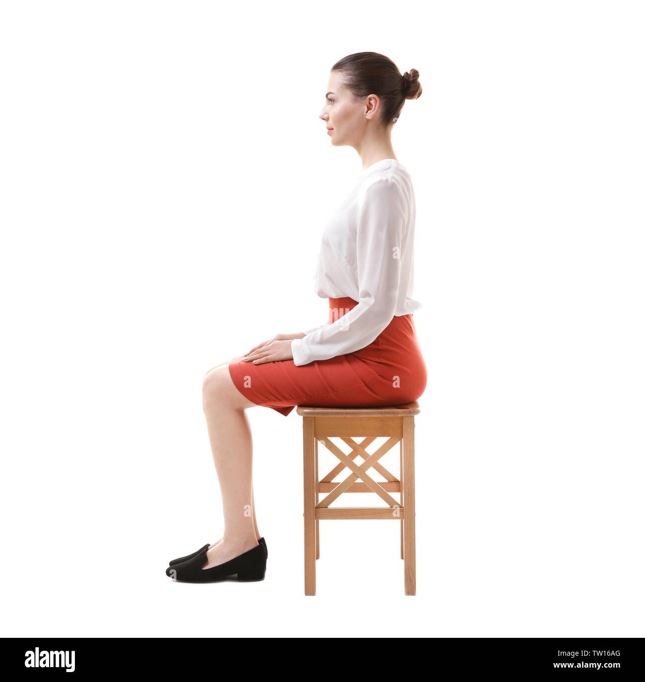 Woman sitting stool back Cut Out Stock Images & Pictures - Alamy