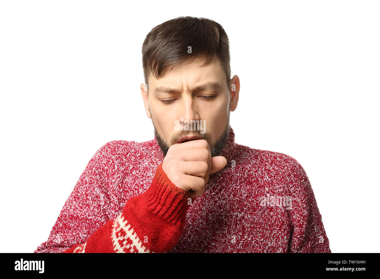 Young ill man on white background Stock Photo - Alamy
