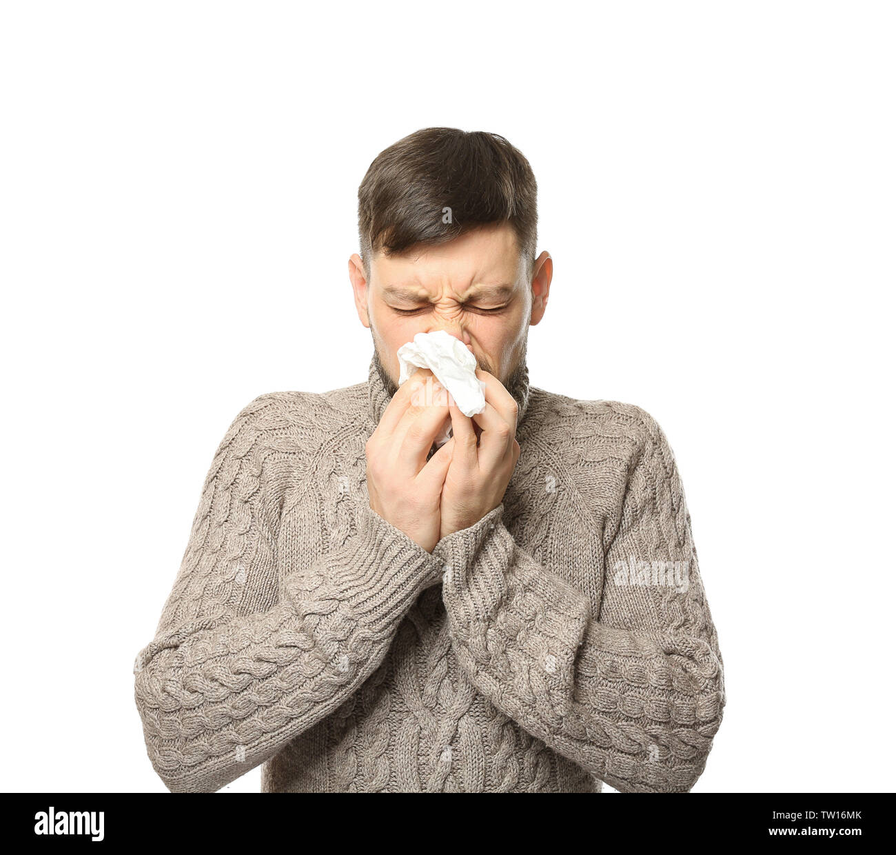 Young ill man on white background Stock Photo - Alamy