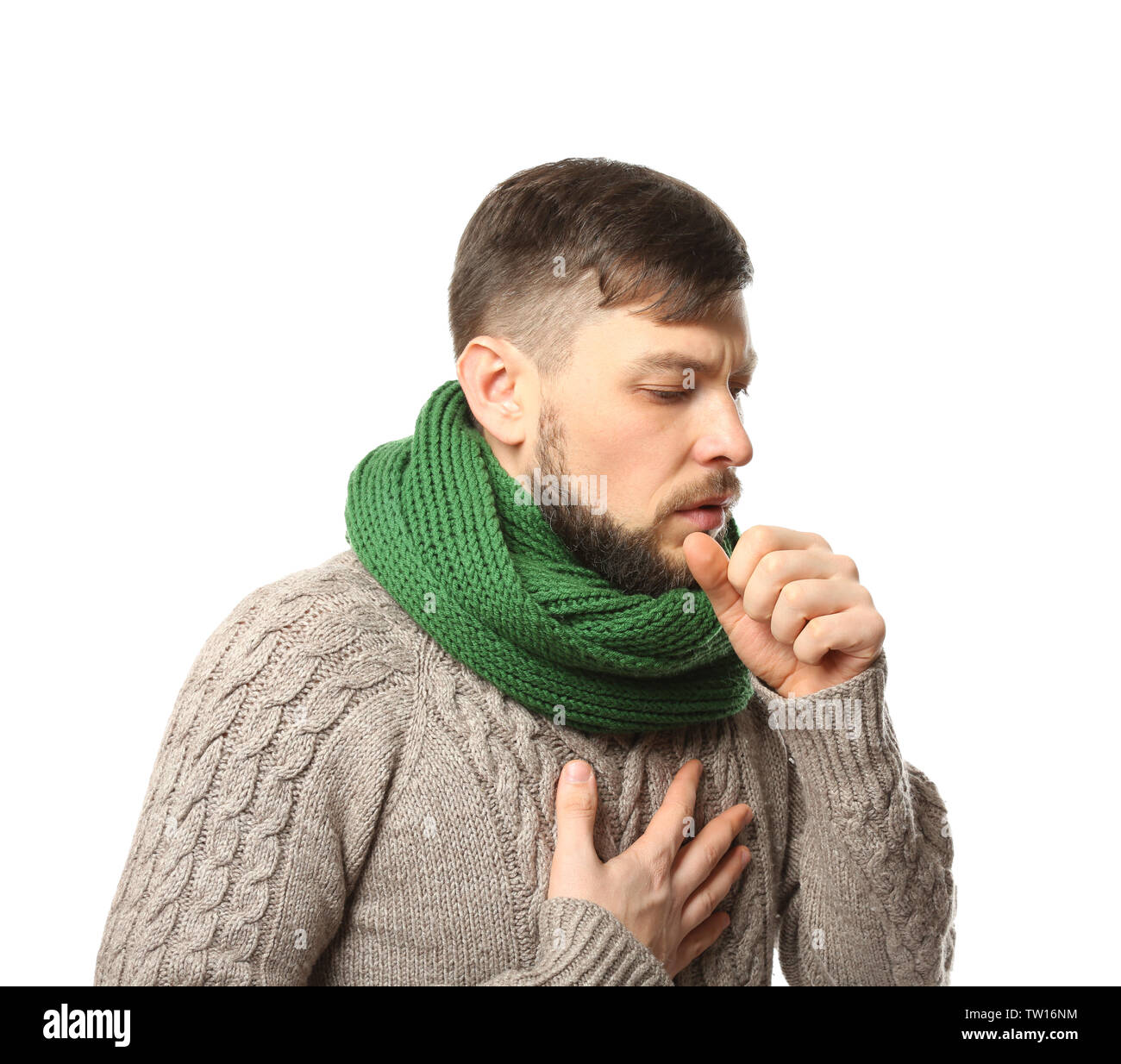 Young ill man on white background Stock Photo - Alamy
