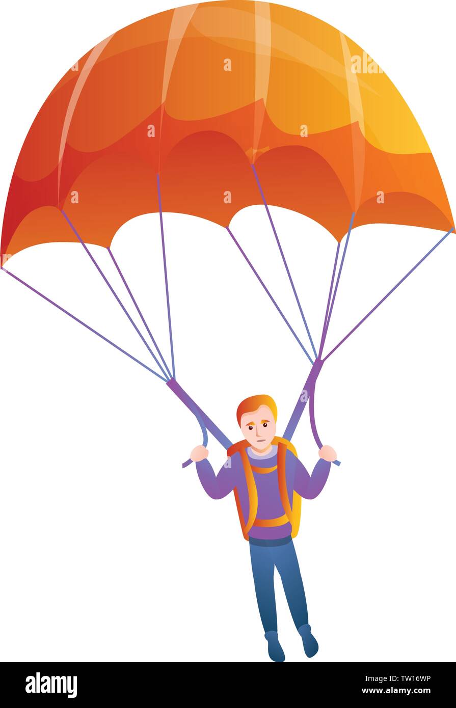 Orange parachute icon. Cartoon of orange parachute vector icon for web ...