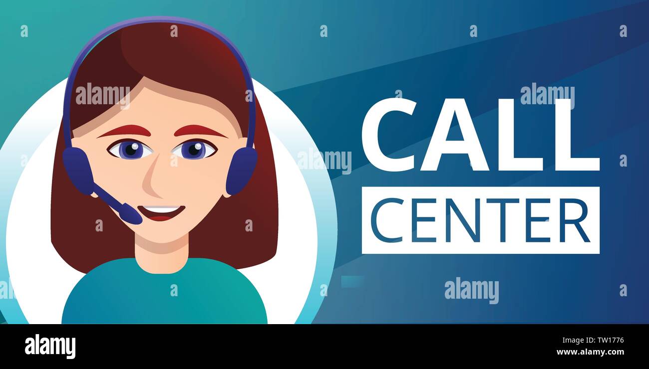 Call center concept banner. Cartoon illustration of call center vector ...