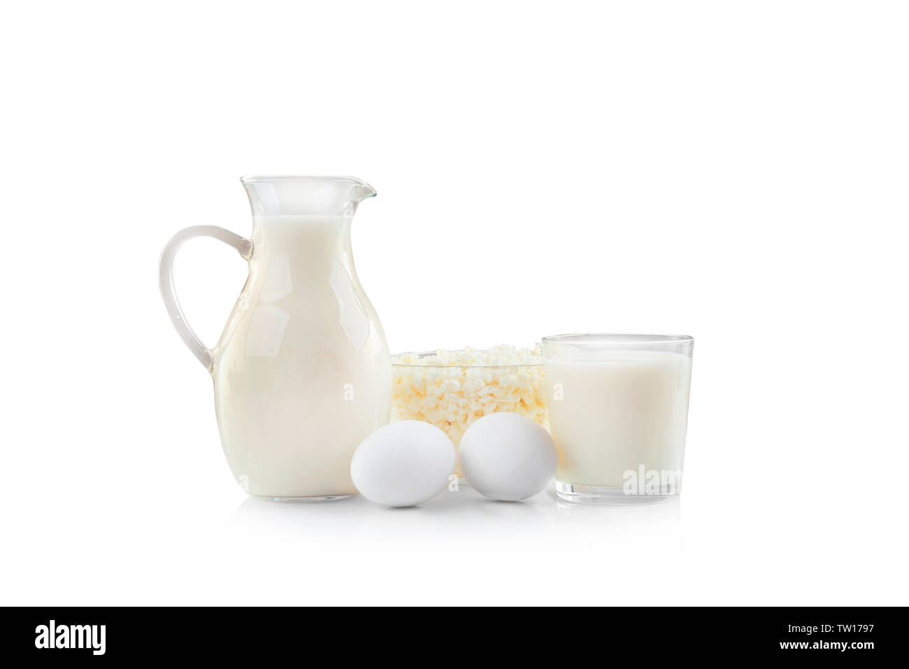 Dairy products on white background Stock Photo - Alamy