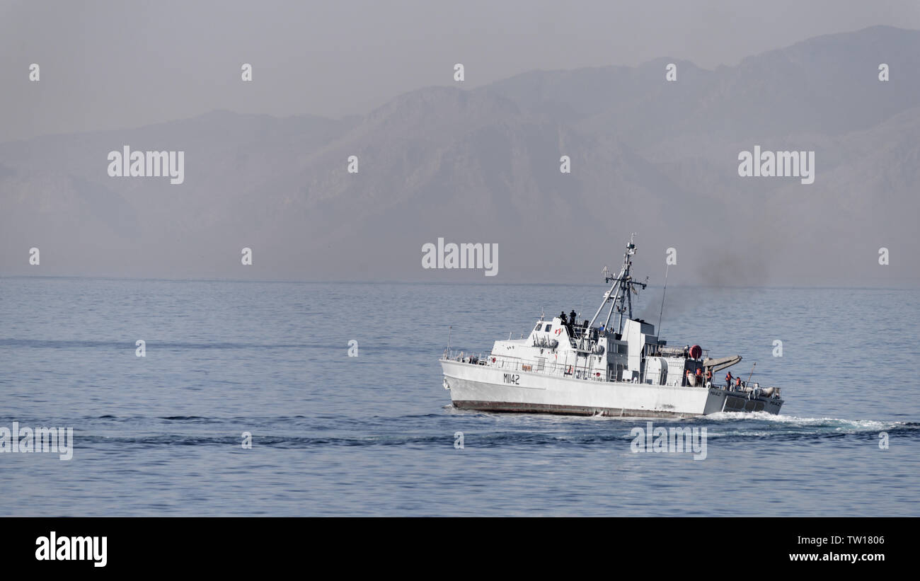 The South African River-class mine hunter in False Bay near the naval ...