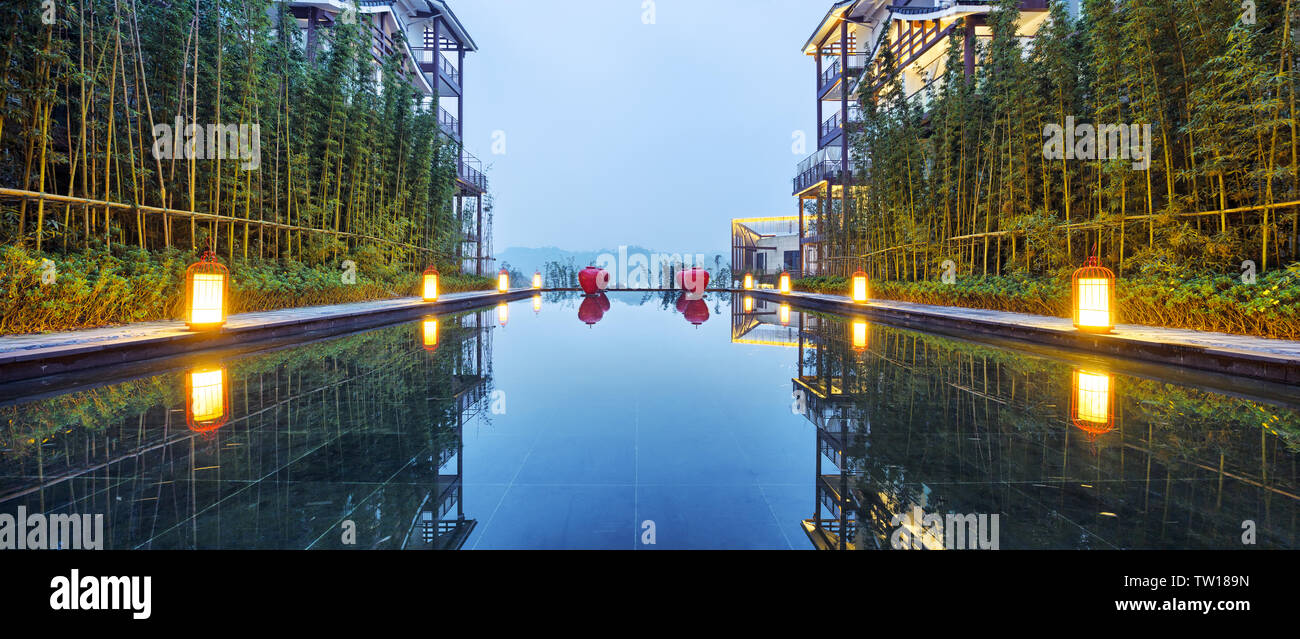 skyline and reflection of waterfront architecture Stock Photo - Alamy