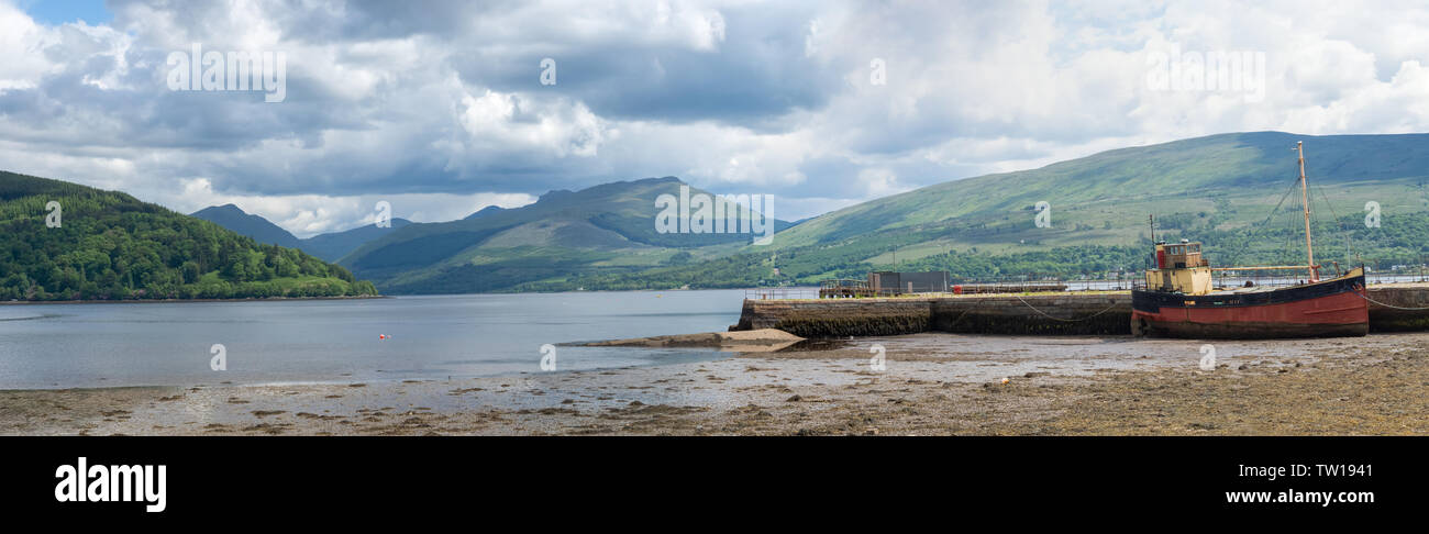 Loch Fyne with pier and boat in Inveraray, Scotland Stock Photo - Alamy