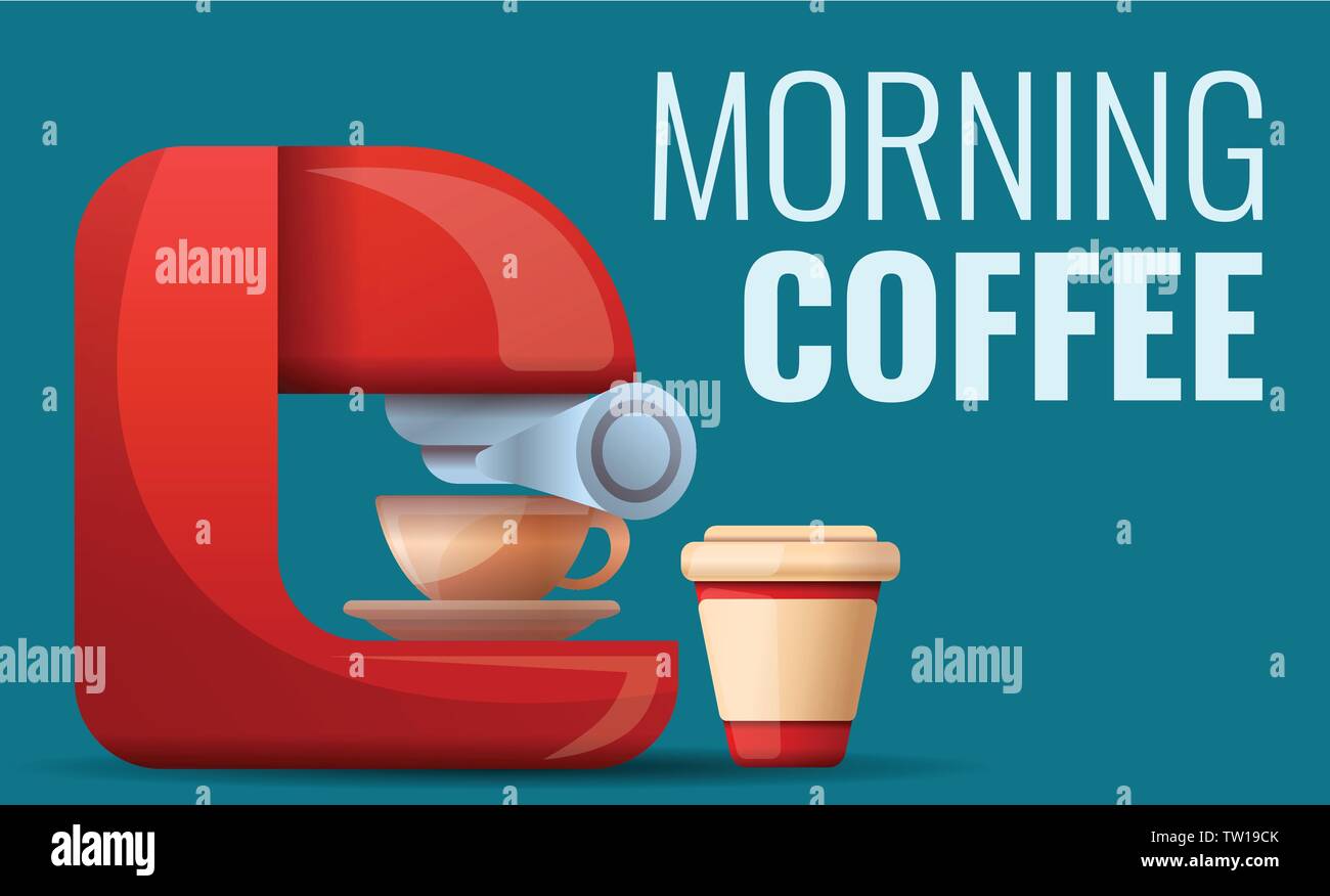 Morning coffee concept banner. Cartoon illustration of morning coffee ...