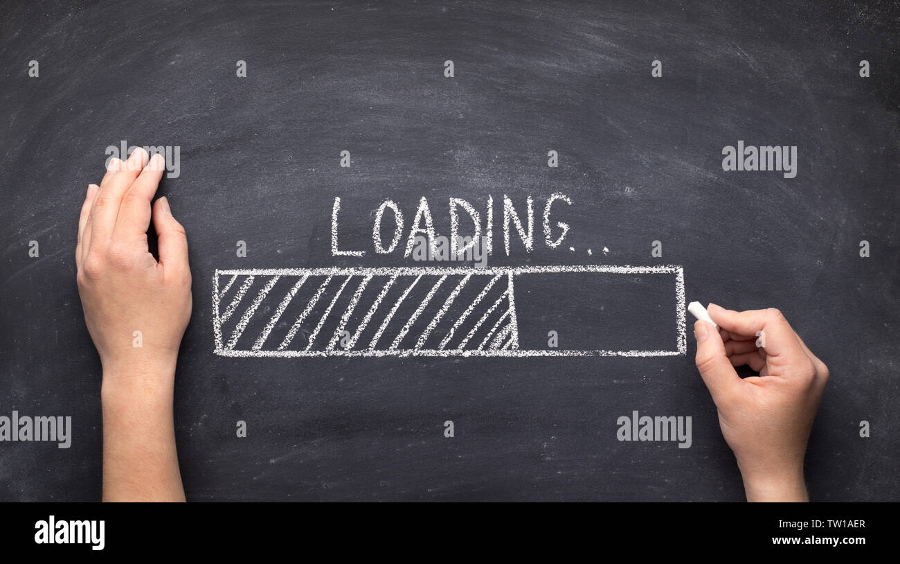 Progress bar concept. Handriting loading process with chalk on black ...