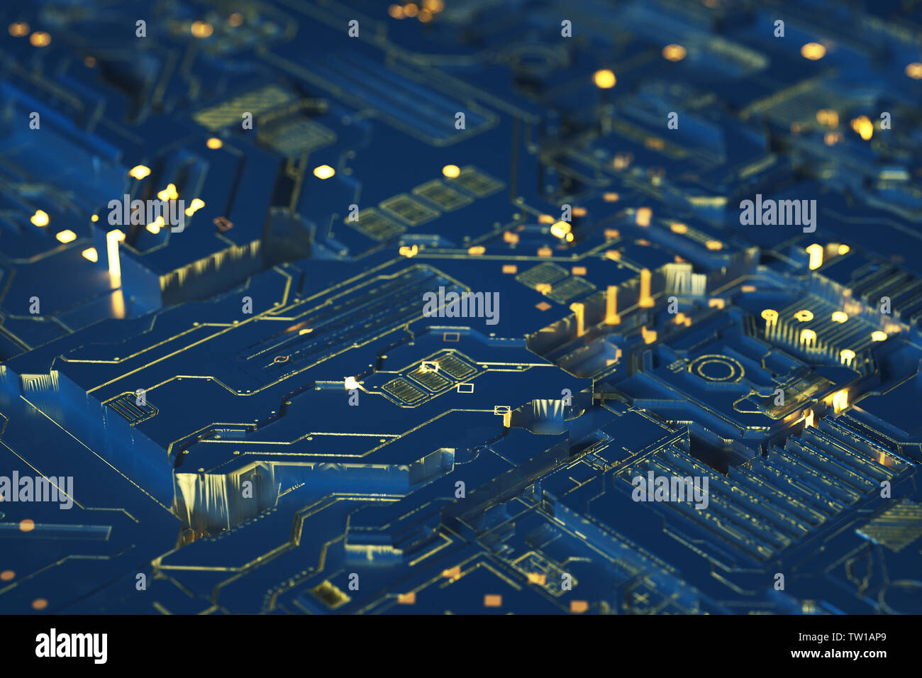 Three-dimensional rendering, circuit board with gold chip Stock Photo ...