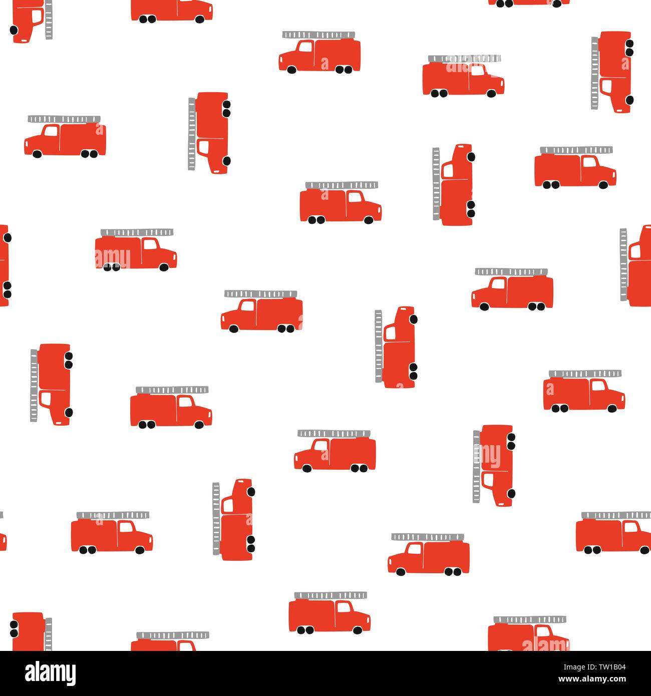Hand Draw A Fire Truck Seamless Pattern. Vector Boyish Background in ...