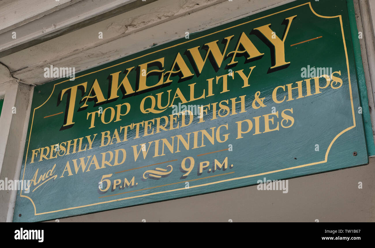 Traditional takeaway fish and chip shop sign Stock Photo - Alamy