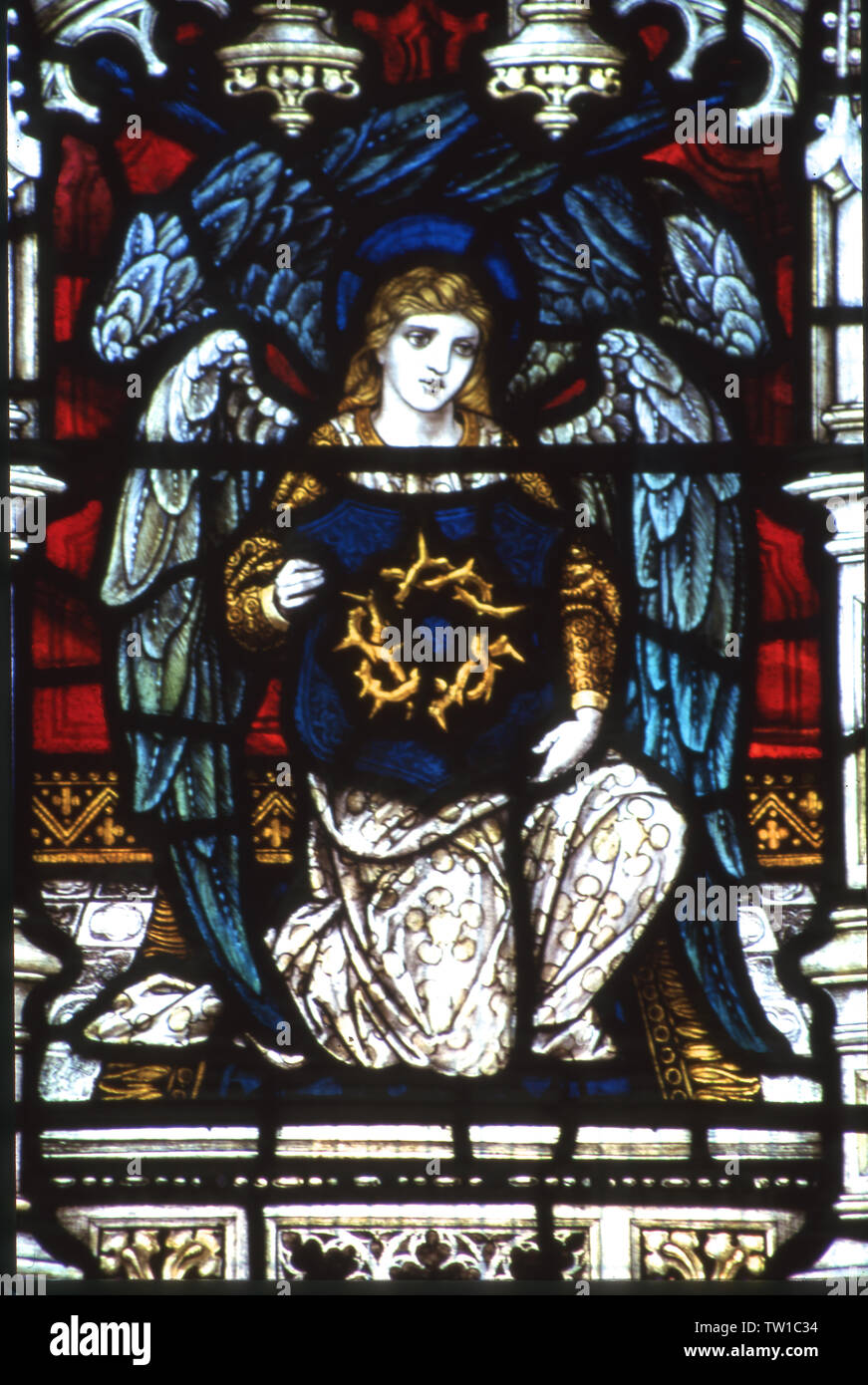 Stained glass window, Angel with a crown of thorns, All Saint's Church ...