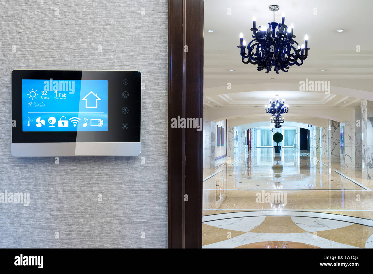 smart screen with smart home with modern corridor Stock Photo - Alamy