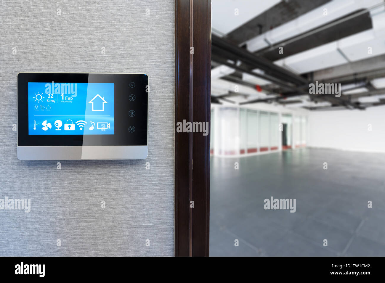 smart screen with smart home with modern office Stock Photo - Alamy