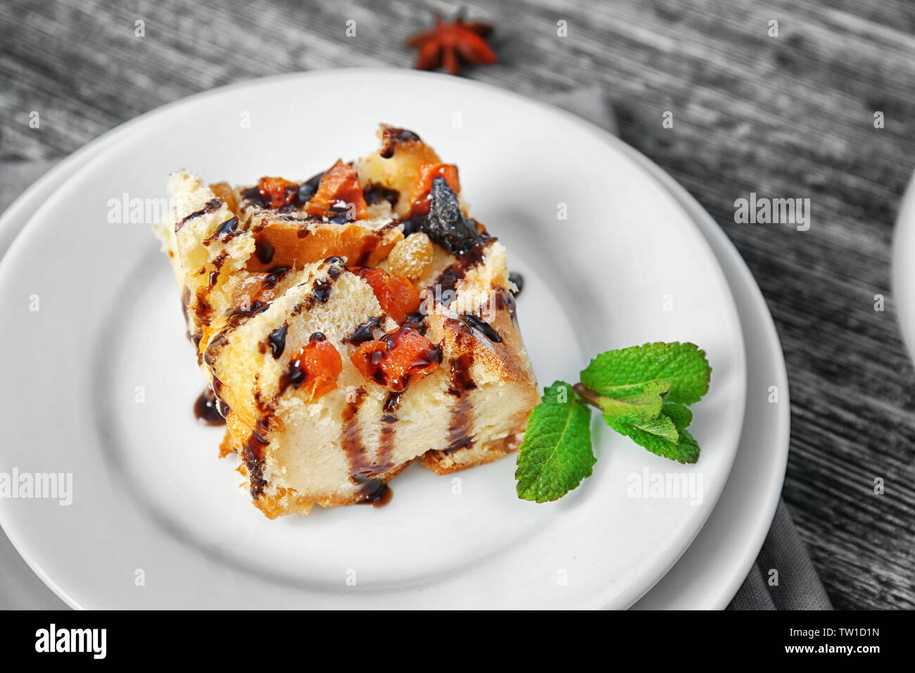 Delicious bread pudding on plate Stock Photo - Alamy