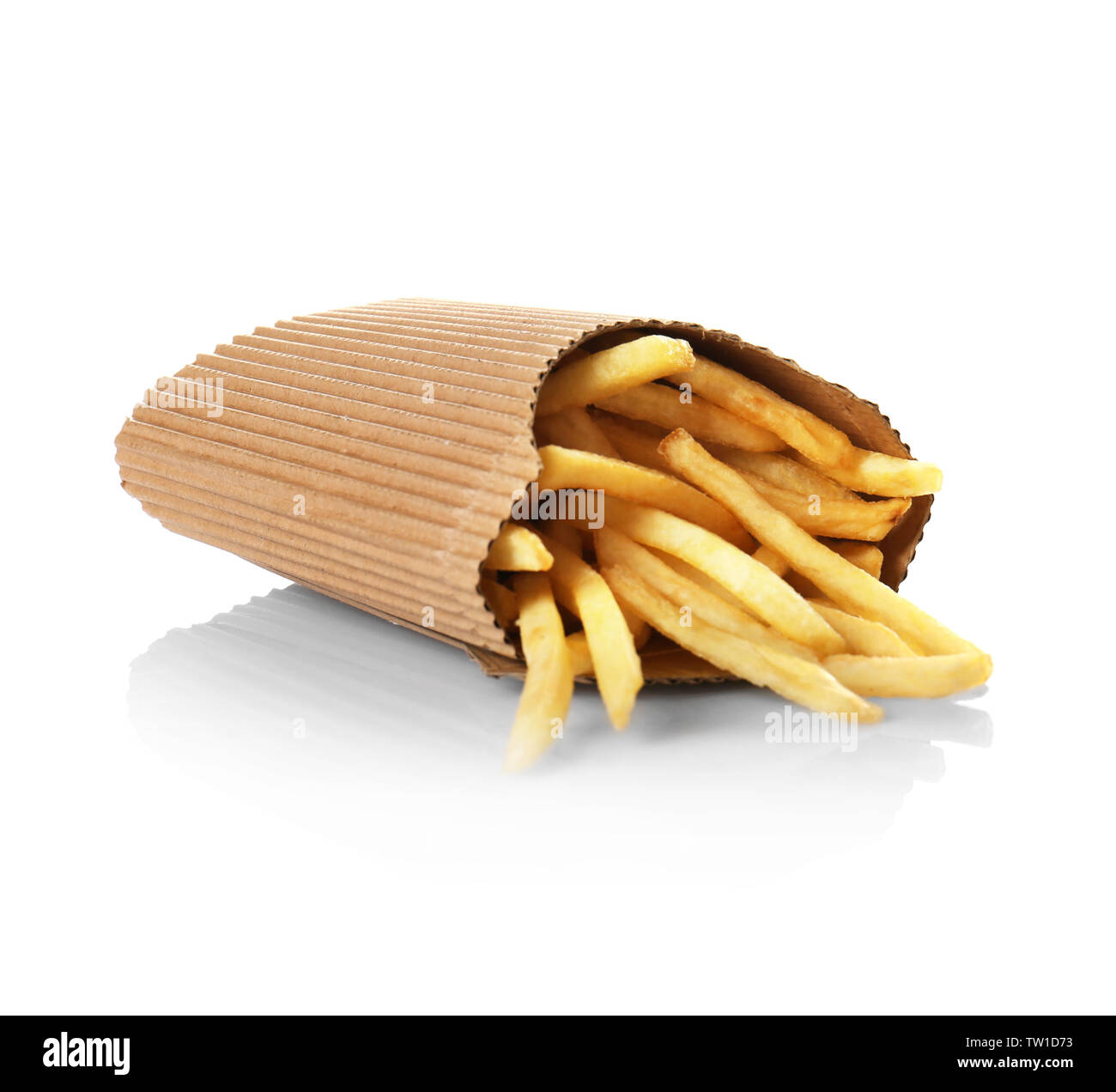 French fries in paper pack isolated on white Stock Photo - Alamy
