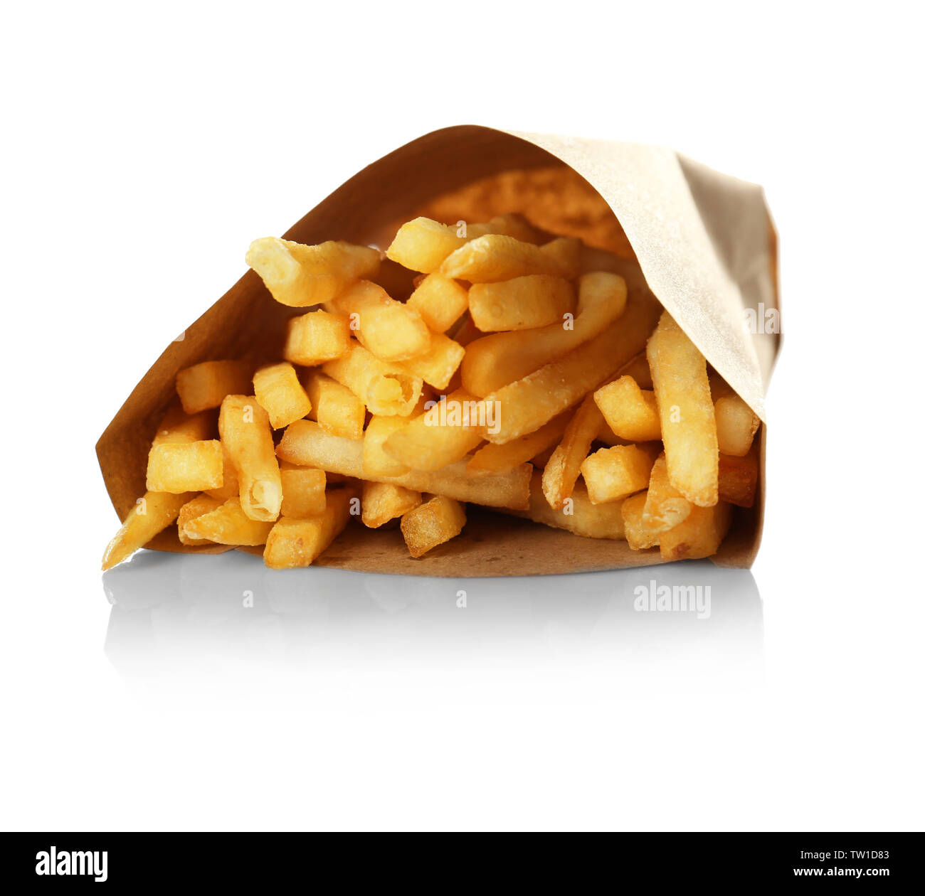 French fries in paper pack isolated on white Stock Photo - Alamy