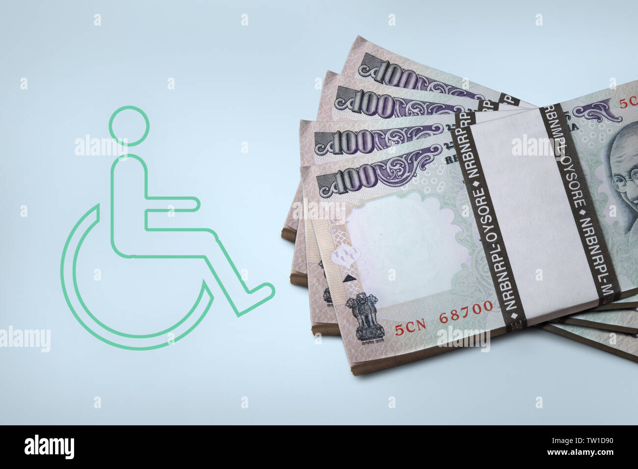 Disabled sign with hundred rupees banknotes Stock Photo - Alamy