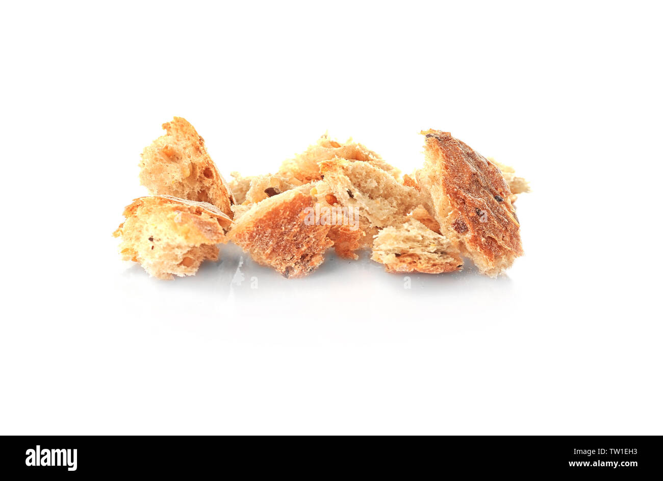 Bread pieces on white background Stock Photo - Alamy