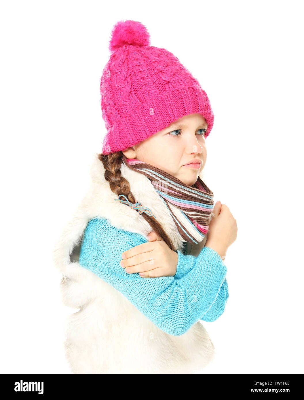Little girl with cold on white background Stock Photo - Alamy