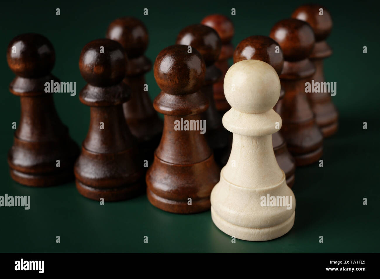 Boss vs Leader concept. Chess pieces on green background Stock Photo ...