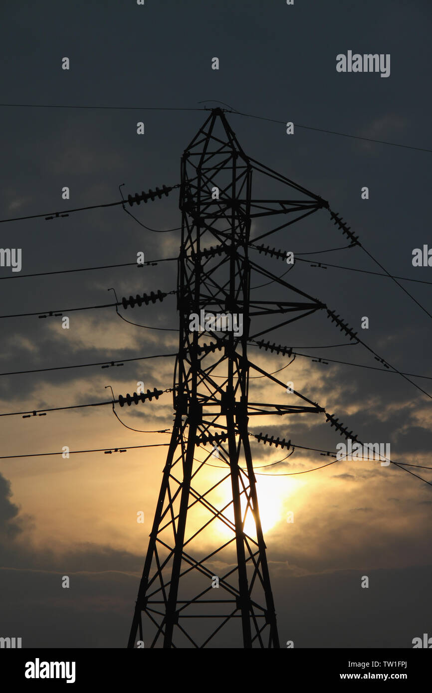 Low angle view of an electricity pylon, India Stock Photo - Alamy