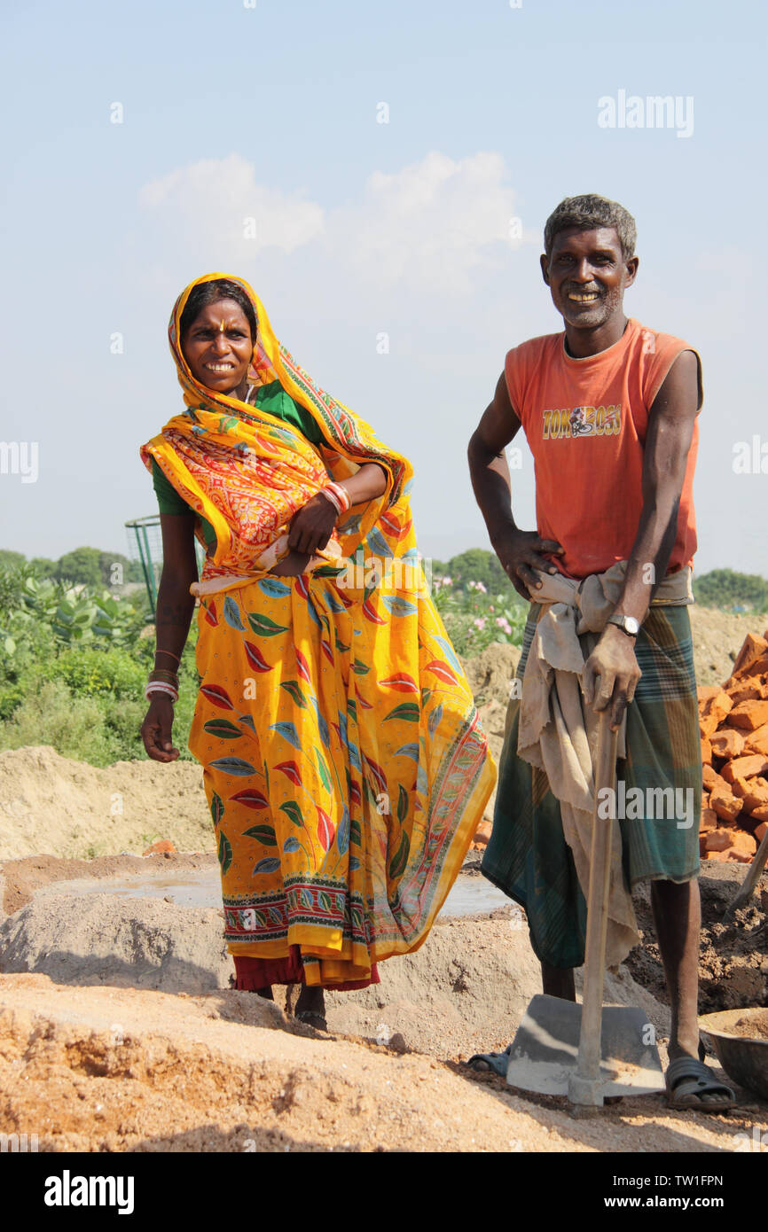 Manual workers working at a construction site, India Stock Photo - Alamy