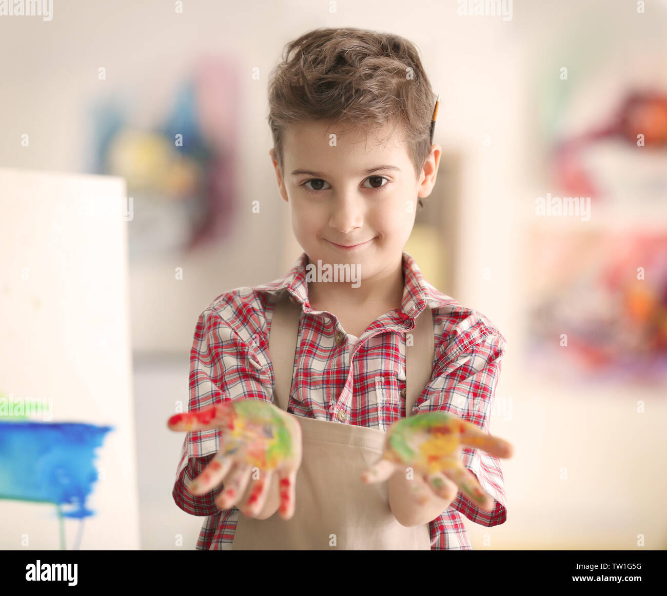 Cute little artist in studio Stock Photo - Alamy