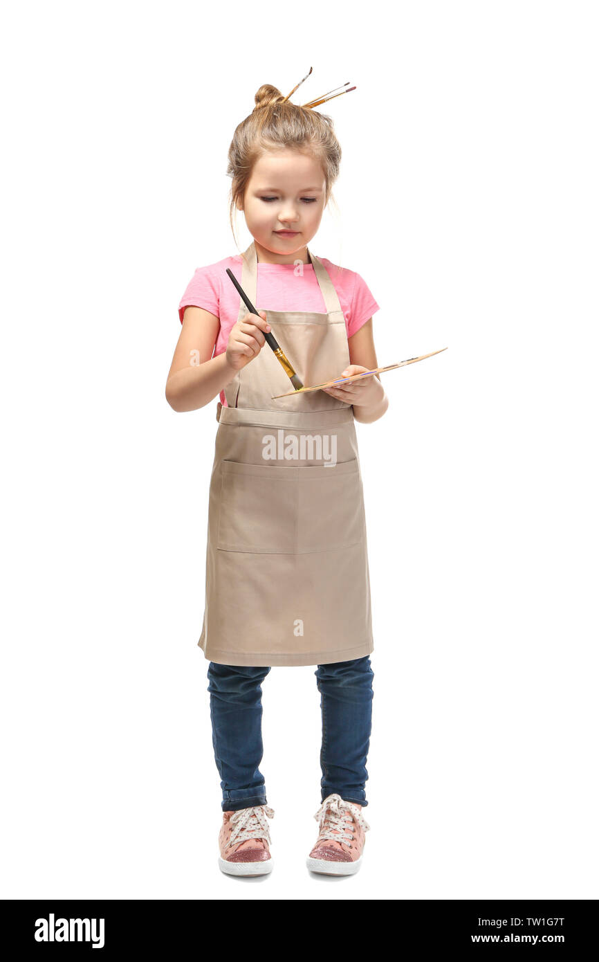 Cute little artist on white background Stock Photo - Alamy