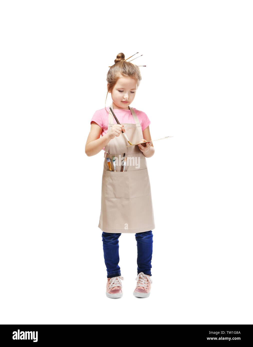 Cute little artist on white background Stock Photo - Alamy