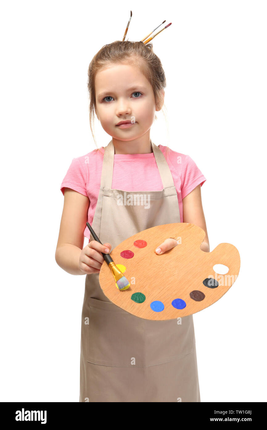 Cute little artist on white background Stock Photo - Alamy