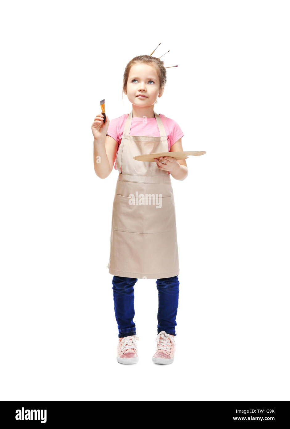 Cute little artist on white background Stock Photo - Alamy