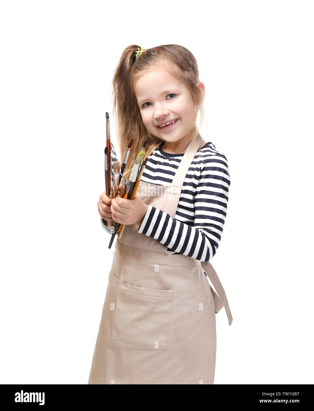 Cute little artist on white background Stock Photo - Alamy