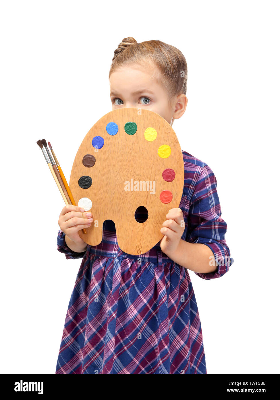 Cute little artist on white background Stock Photo - Alamy