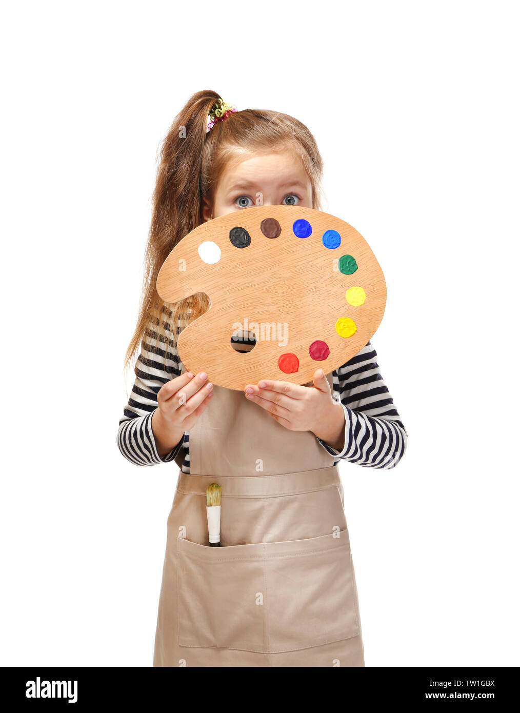 Cute little artist on white background Stock Photo - Alamy