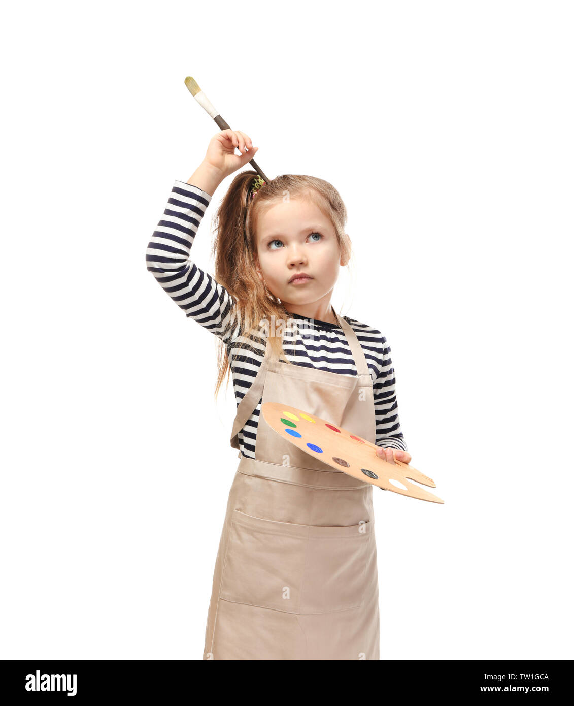 Cute little artist on white background Stock Photo - Alamy