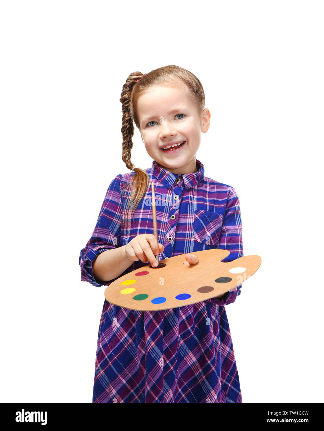 Cute little artist on white background Stock Photo - Alamy