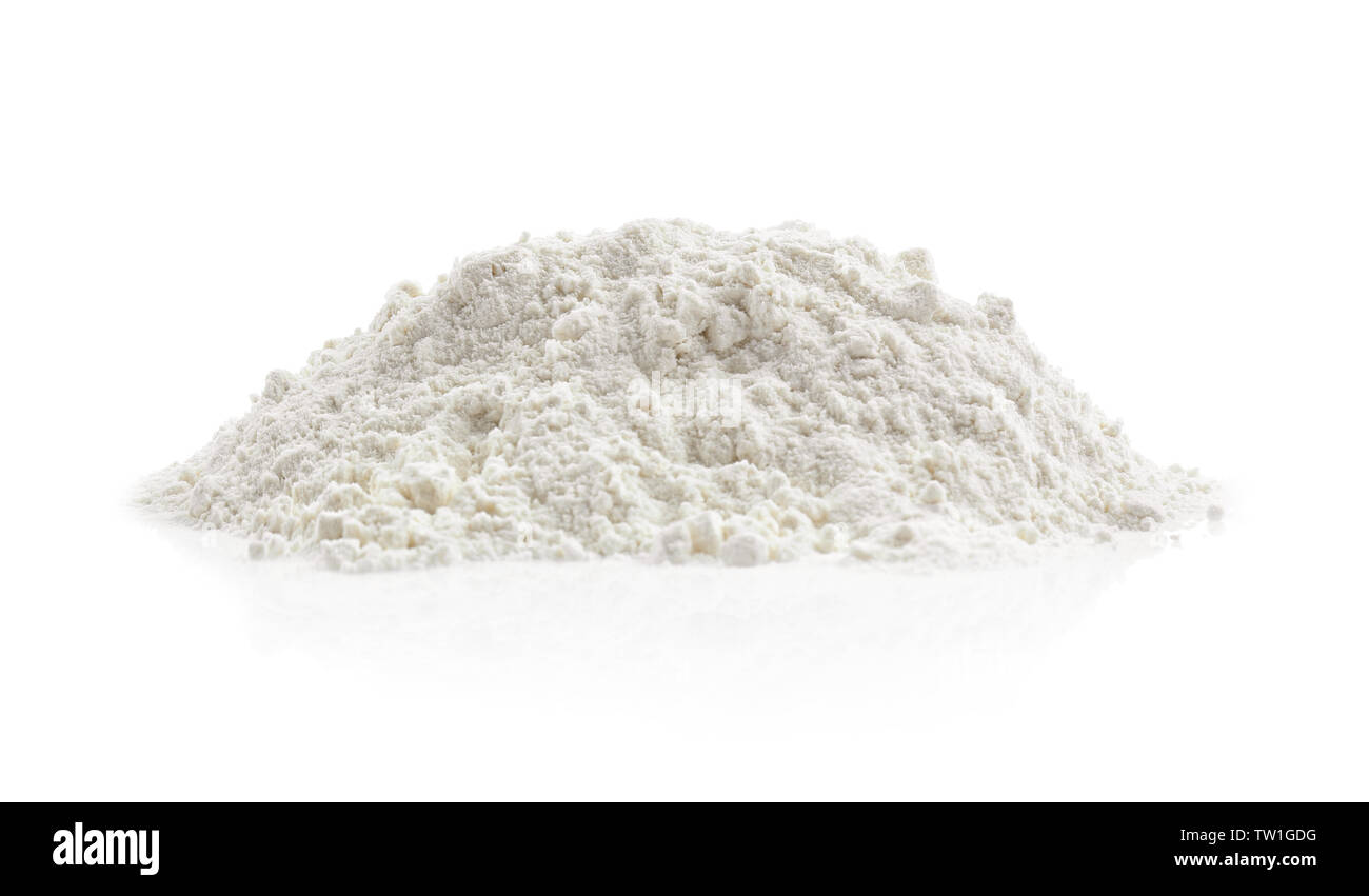 Pile of flour on white background Stock Photo - Alamy