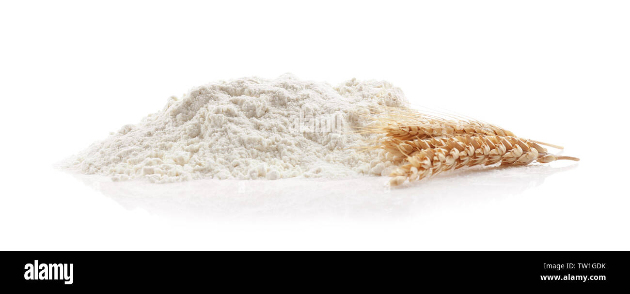 Pile of flour on white background Stock Photo - Alamy