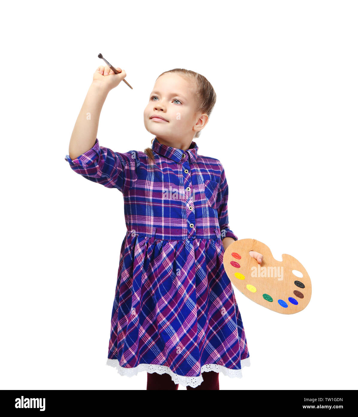 Cute little artist on white background Stock Photo - Alamy