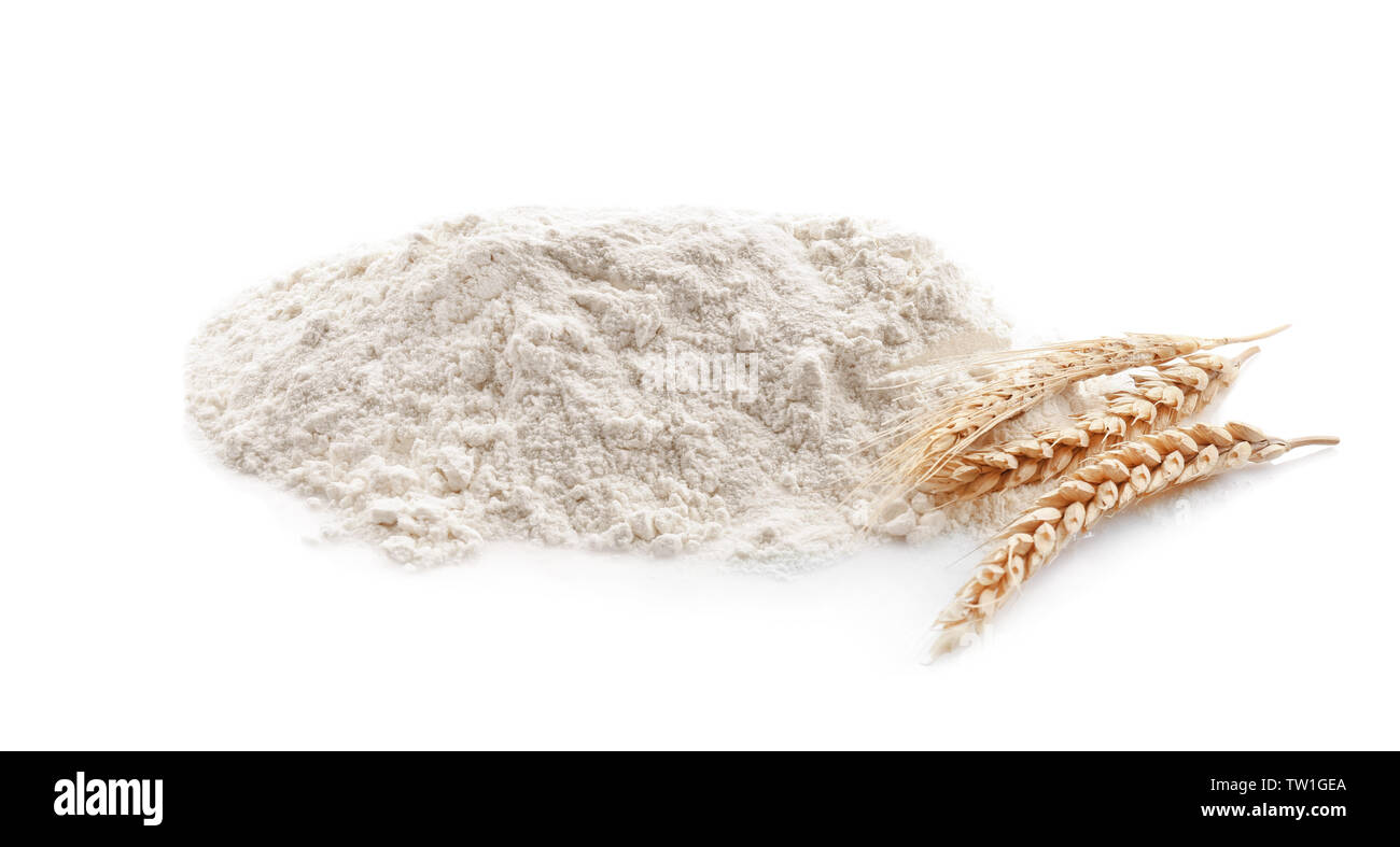 Pile of flour on white background Stock Photo - Alamy