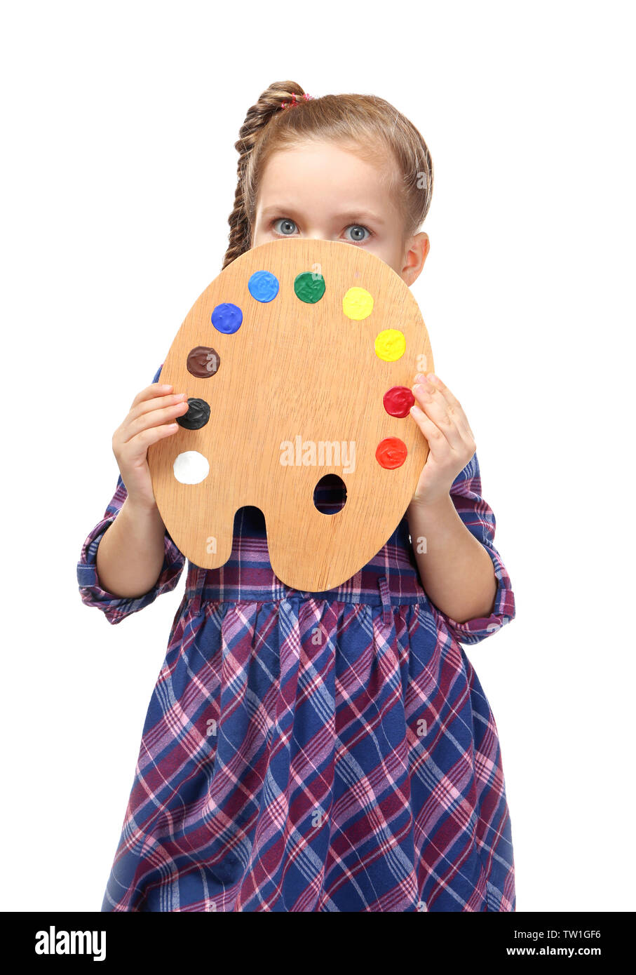 Cute little artist on white background Stock Photo - Alamy