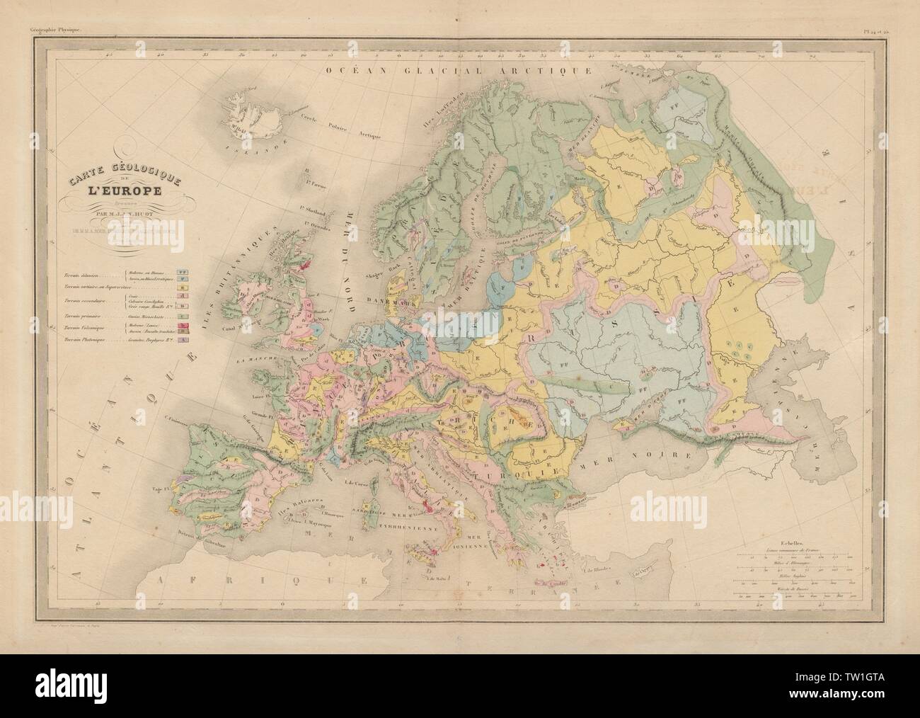 Carte Géologique de L'Europe. Geological map of Europe. MALTE-BRUN ...